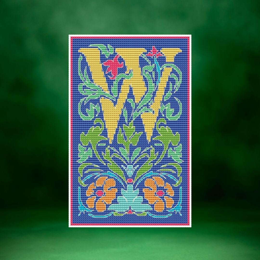 Letter W Cross Stitch Pattern, Botanical Monogram W X-stitch Pdf ...