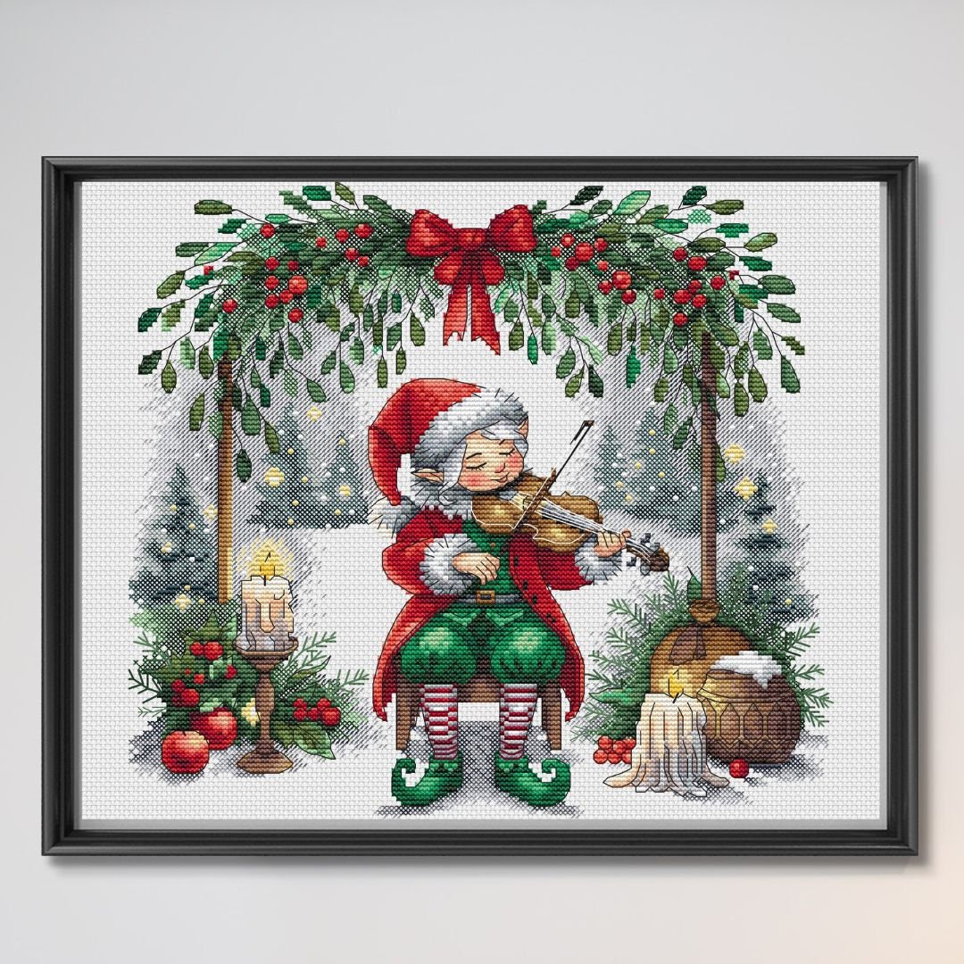 Christmas Elf Girl With Violin Cross-stitch Pattern, Modern Cross ...