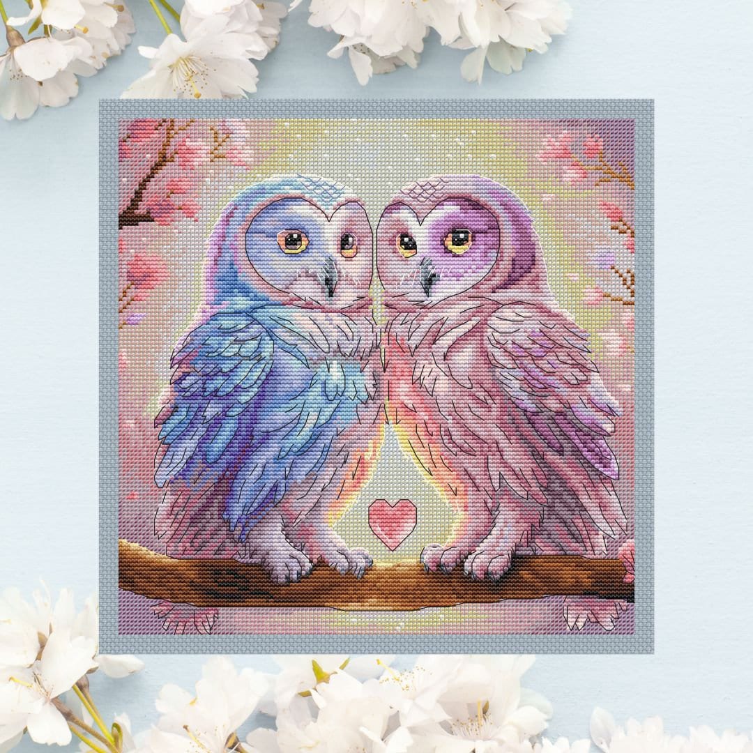 Love Owls Cross Stitch Pattern, Owl Couple X-stitch, He & She ...