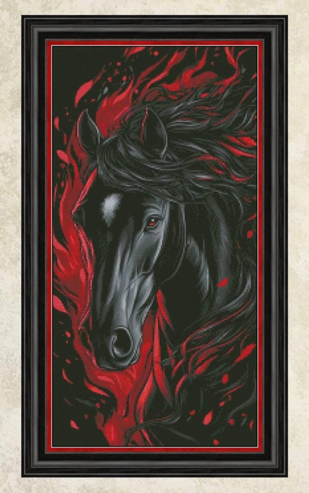 Black Horse and Red Fire Cross Stitch Pattern - Etsy