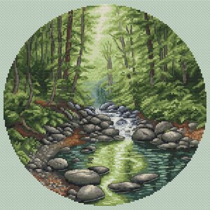 Landscape Green Forest Cross-stitch Pattern, Embroidery PDF Digital ...