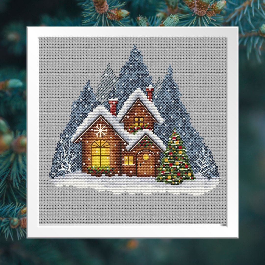 Winter House Cross-stitch Pattern, Christmas X-stitch Design, House in ...