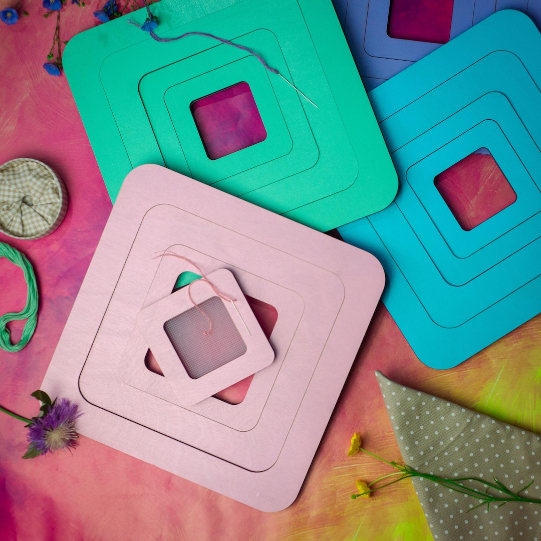 Magnetic Cross Stitch Frame, Embroidery Hoops, Square Wooden Hoop With Needle Minder, for ...