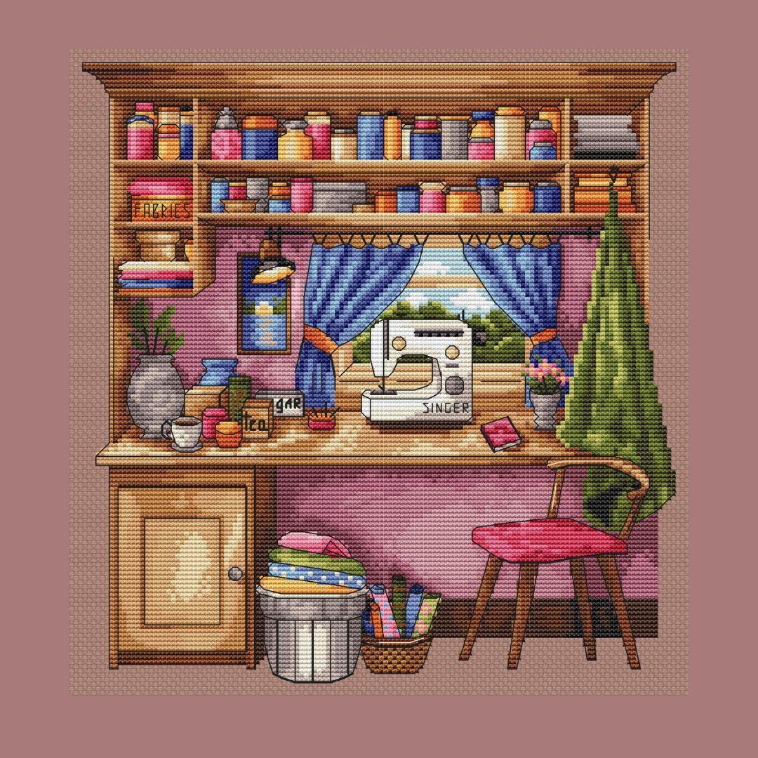 Sewing Room Sampler Cross-stitch Pattern, Stitching Room X-stitch ...