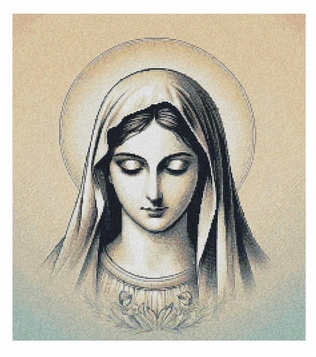 Madonna Cross-stitch Pattern, Virgin Mary X-stitch Design, Christian ...