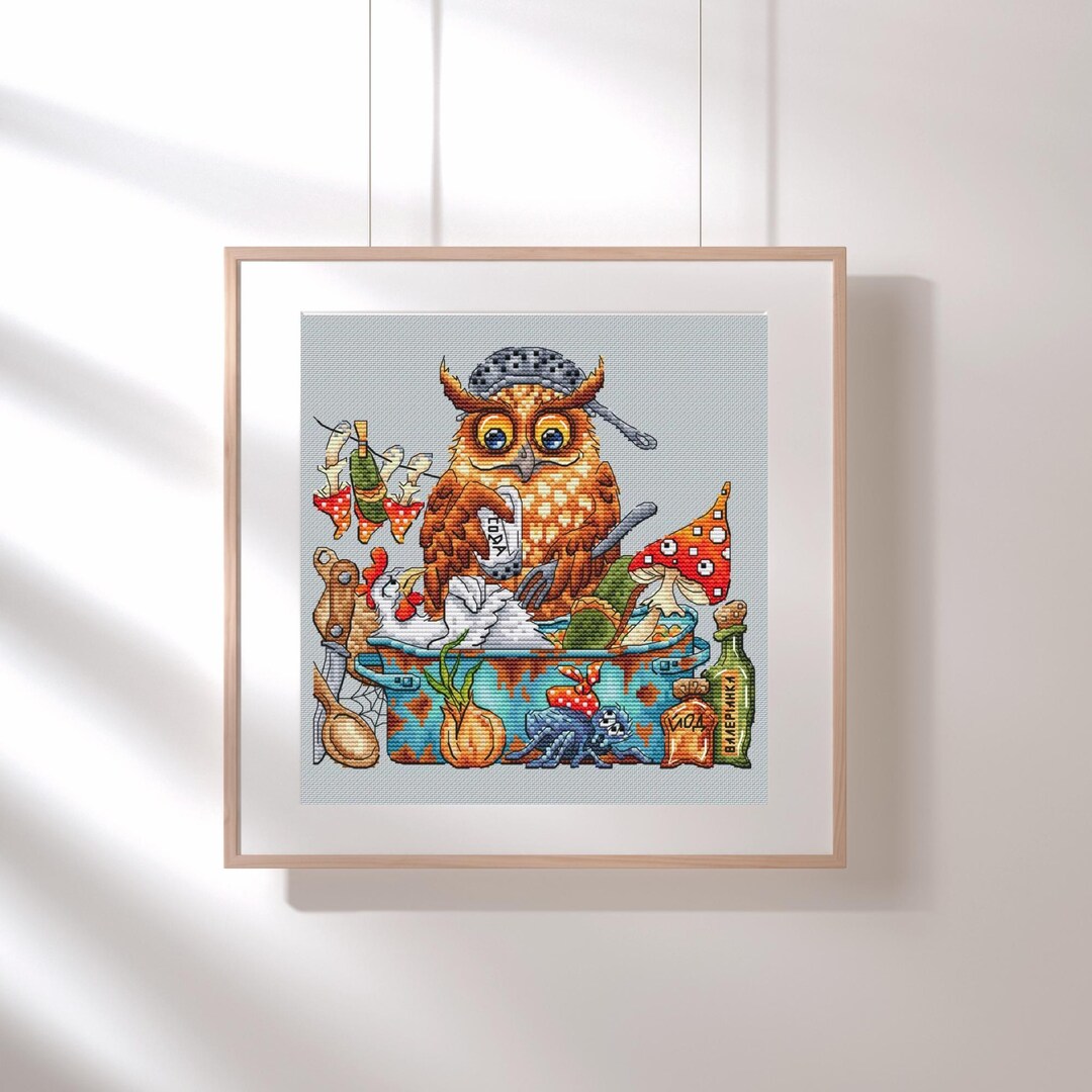 Owl Cooking Cross-stitch Pattern, Humorous Gift for Chefs X-stitch ...