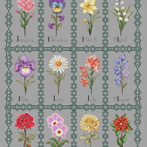 Birth Month Flower Cross Stitch Pattern, Birth Flowers & Font Sampler X ...