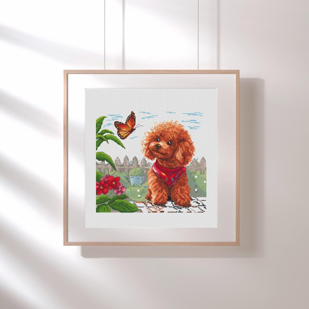 Red Poodle Cross Stitch Pattern, Ginger Dog Counted X-stitch Design ...