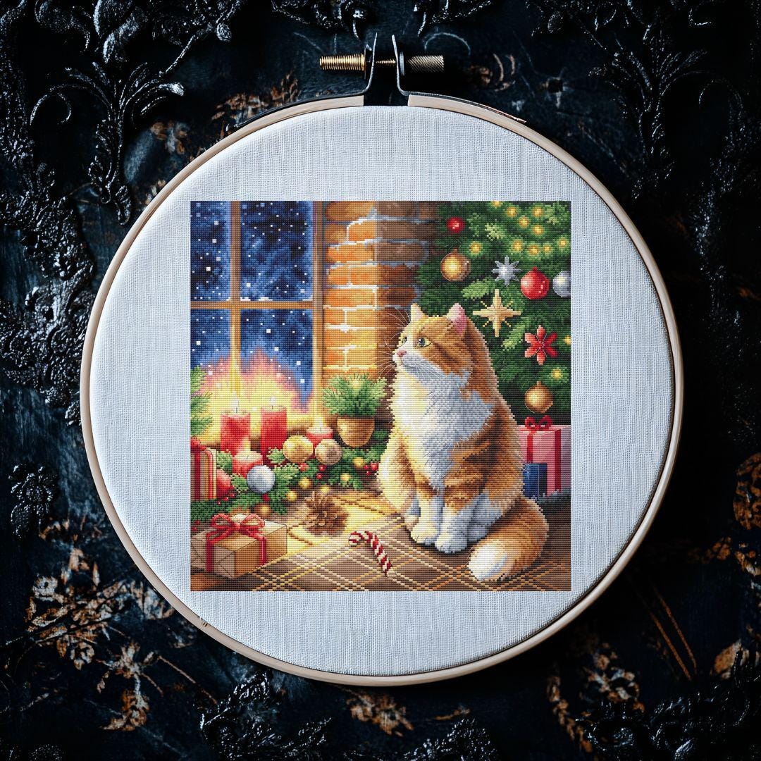 Christmas Cat Cross-stitch Pattern, Winter Xmas House PDF Digital File ...