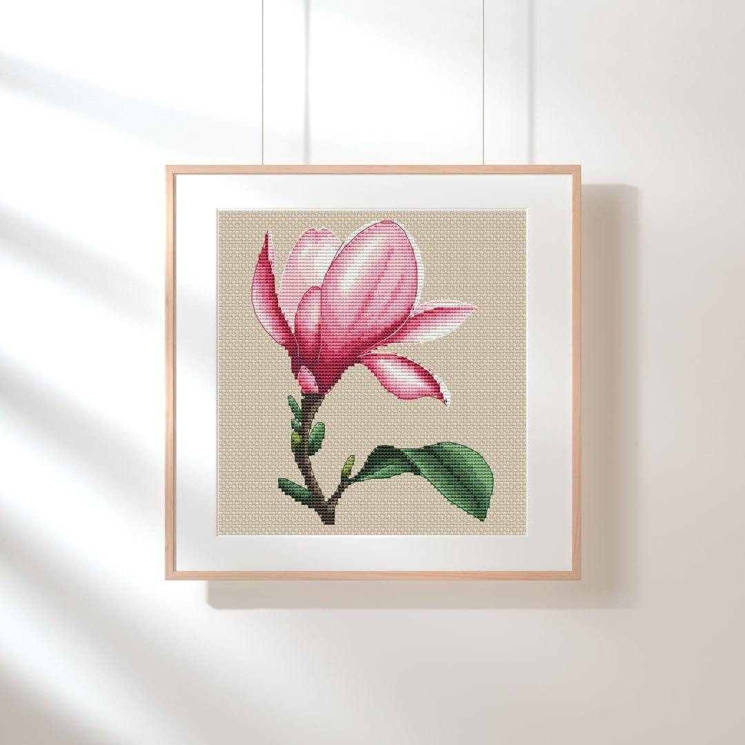 Magnolia Cross Stitch Pattern, Blossom Spring Flower X-stitch Design ...