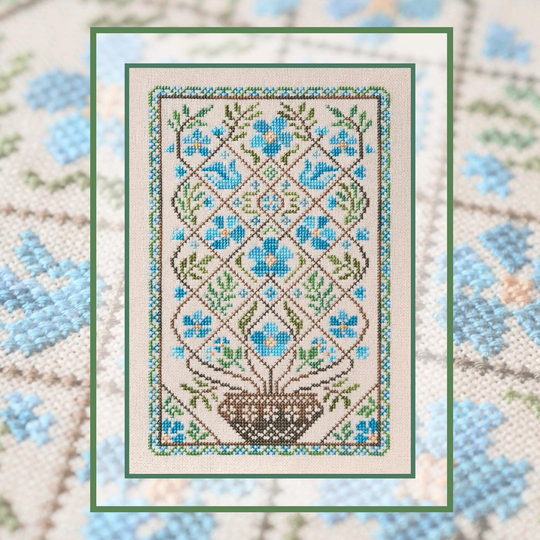 Periwinkle Tree of Life Cross Stitch Pattern, Blue Floral Needlework ...