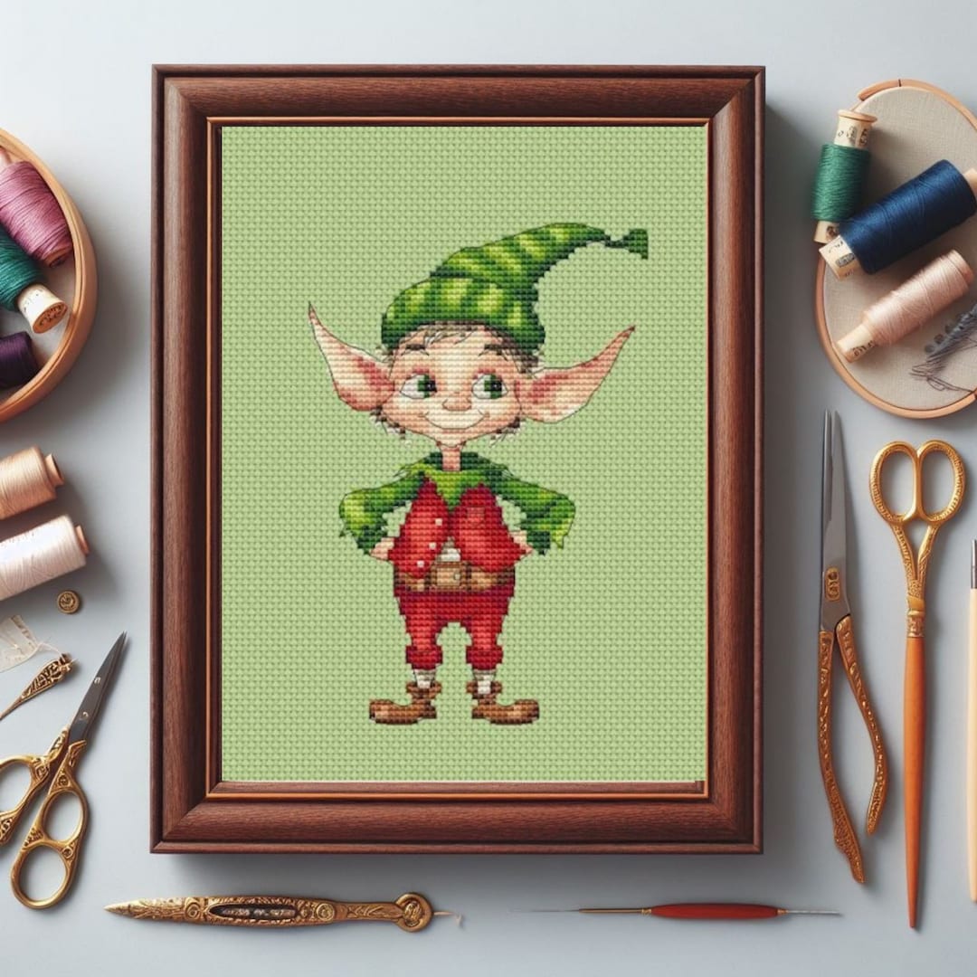 Christmas Elf Cross-stitch Pattern, Modern Cross Stitch, DIY Kids Room ...
