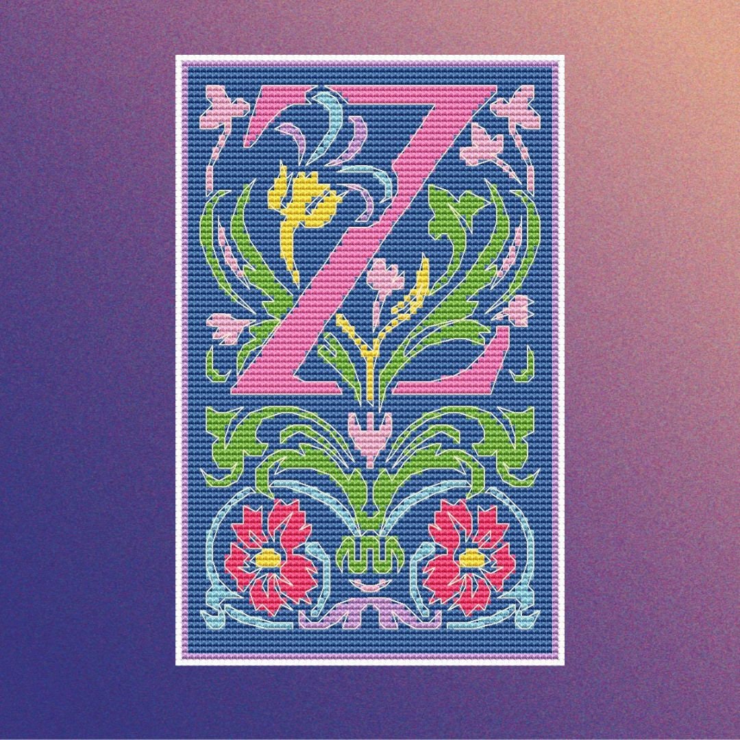 Letter Z Cross Stitch Pattern, Botanical Monogram Z X-stitch Pdf ...