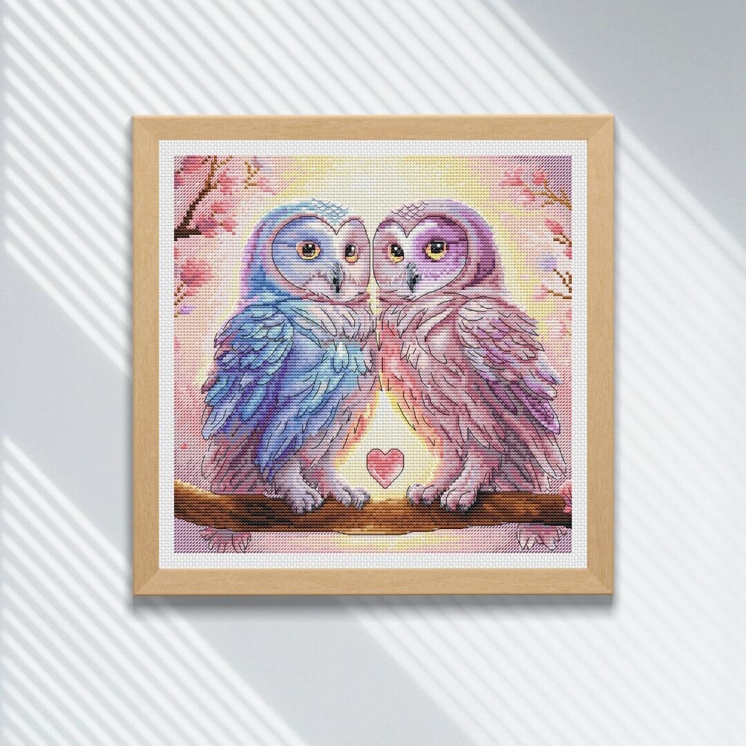 Love Owls Cross Stitch Pattern, Owl Couple X-stitch, He & She ...