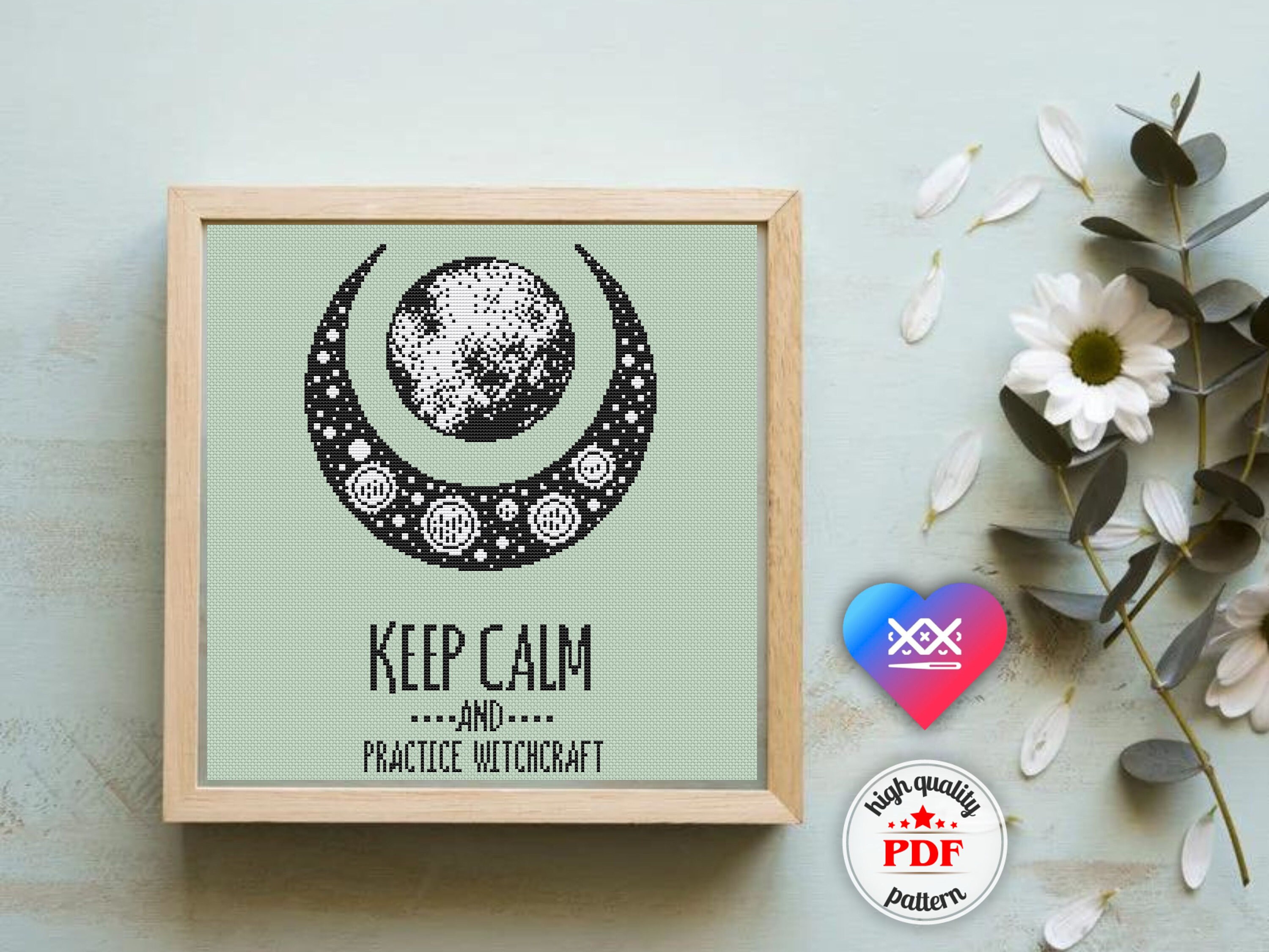 Moon Planets Witch Craft Cross Stitch Pattern Keep Calm - Etsy