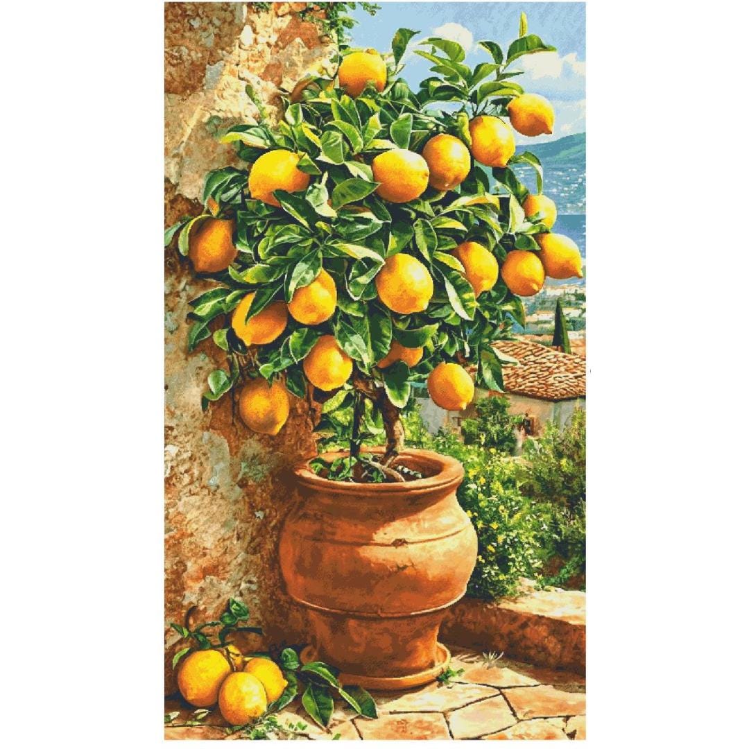 Lemons Cross Stitch Pattern, Lemon Tree Pot X-stitch Design ...