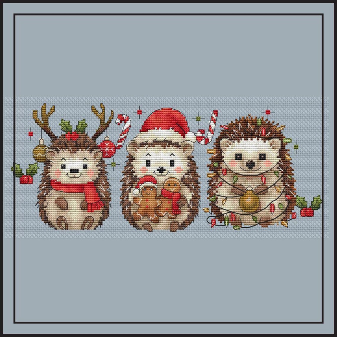Christmas Hedgehogs Cross Stitch Pattern, Xmas Animals X-stitch - Etsy