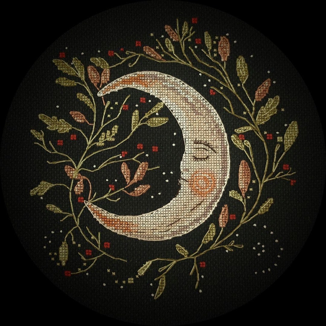 Moon Cross-stitch Patterns, Night Sky X-stitch Design, DIY Bedroom Wall ...