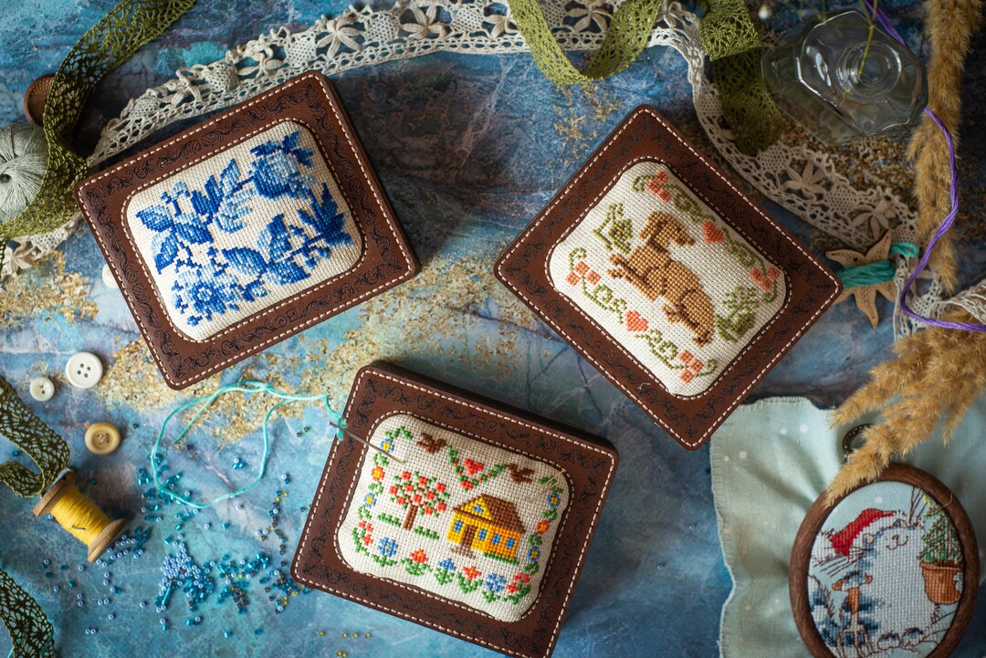 Needle Cushion With Wooden Organizer for Sewing Supplies, Cross Stitch ...