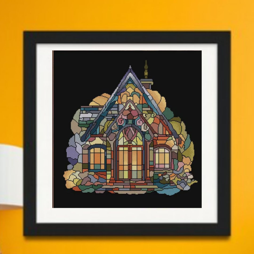 Stained Glass House Cross-stitch Pattern, Small Cottage Needlework X ...