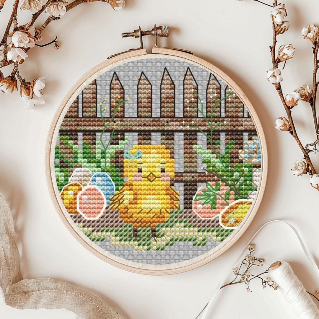 Easter Chick & Eggs Cross-stitch Pattern, Cute Spring X-stitch Design ...