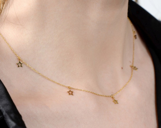 Hanging Star Necklace Dainty Star Necklace Solid Gold Star - Etsy