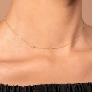 Mini Diamond Necklace/ Tiny Diamond Solitaire Necklace / 14K - Etsy