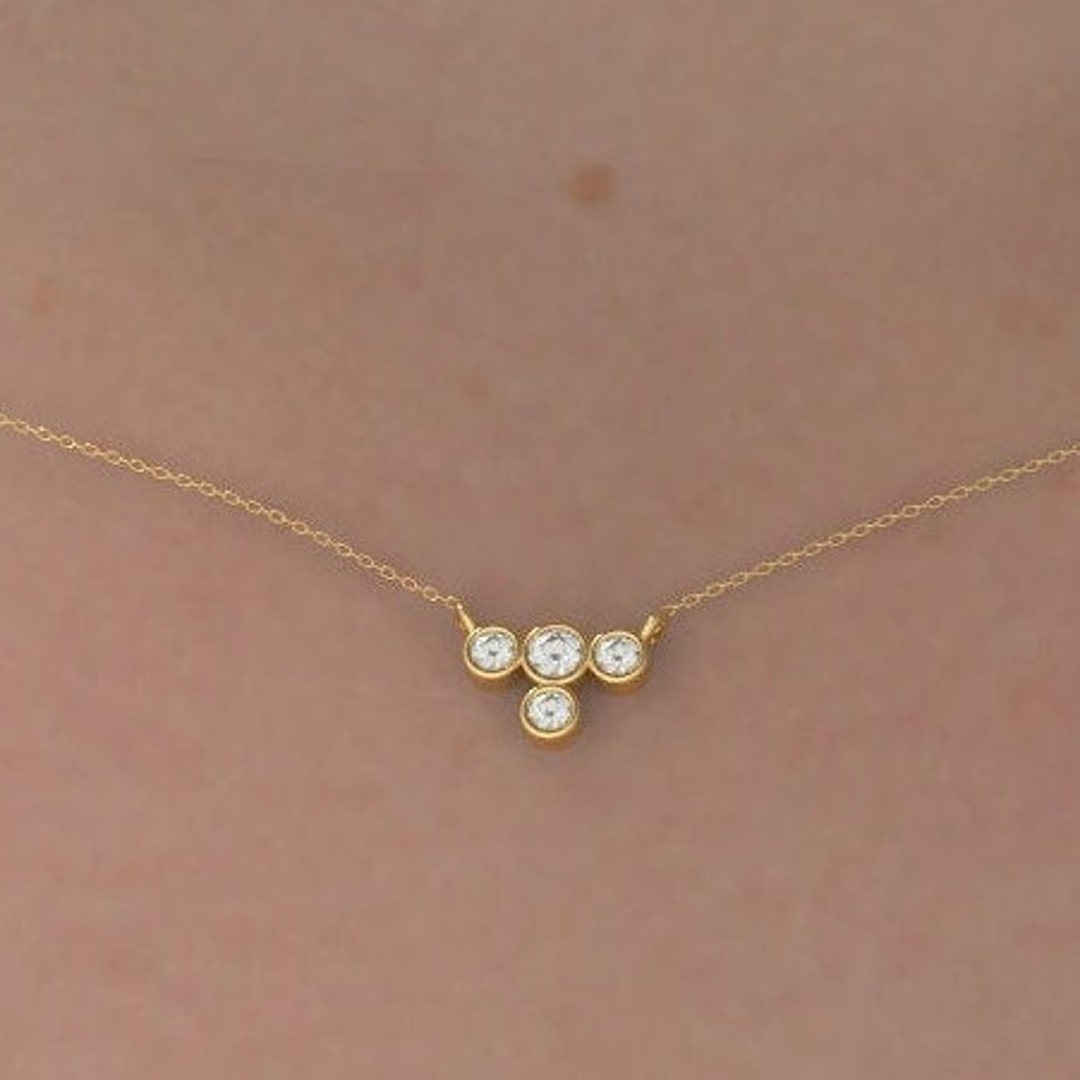 Diamond Bezel Necklace / Diamond Necklace With 3 Diamonds / - Etsy