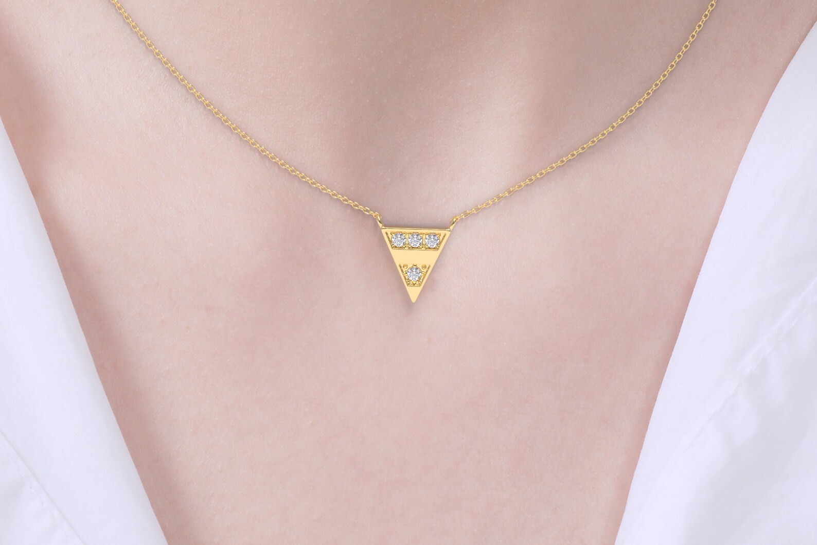 Diamond Triangle Necklace / 14k Gold Personalized Necklace / - Etsy