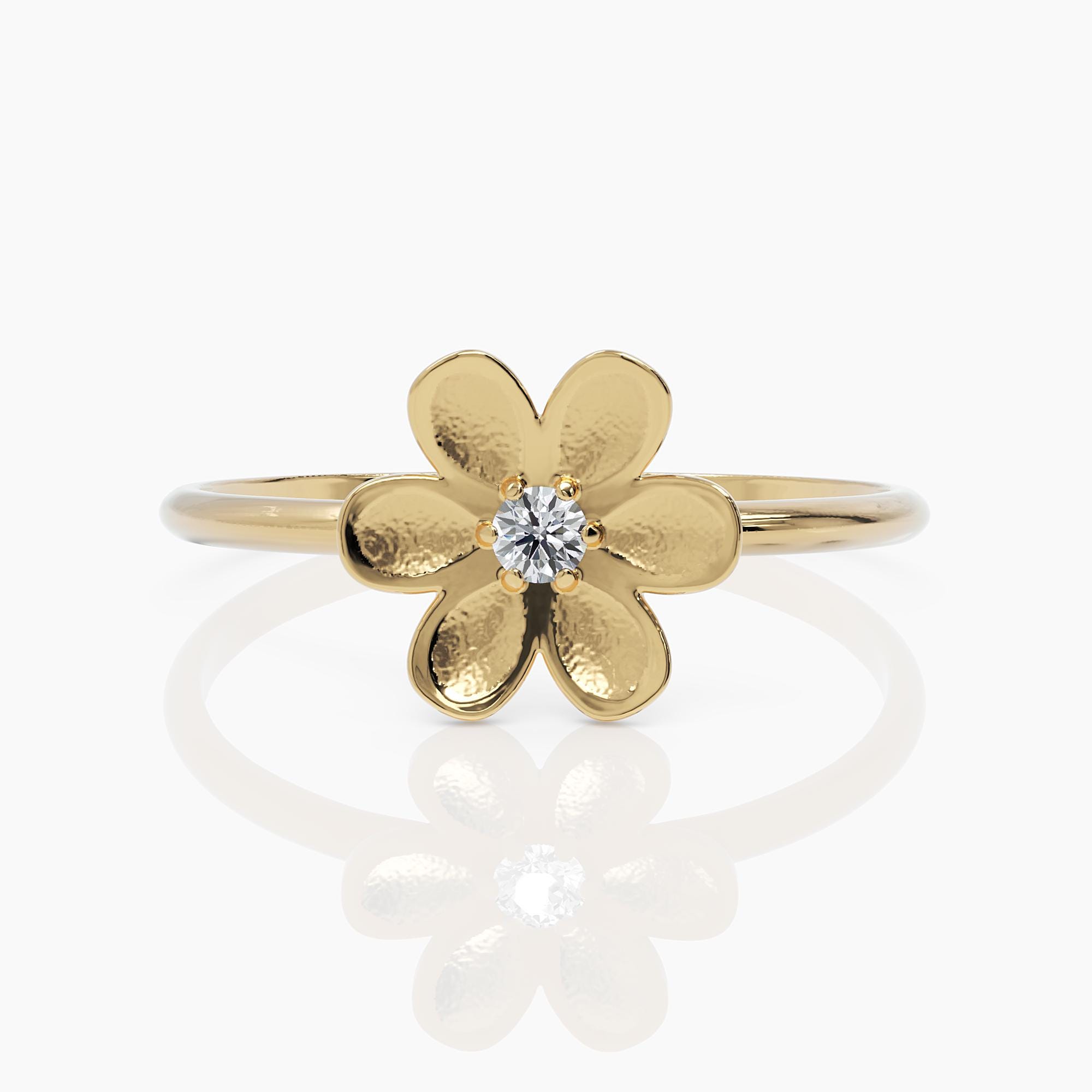 14k Solid Gold Daisy Ring: Minimalist Diamond Flower Charm - Etsy