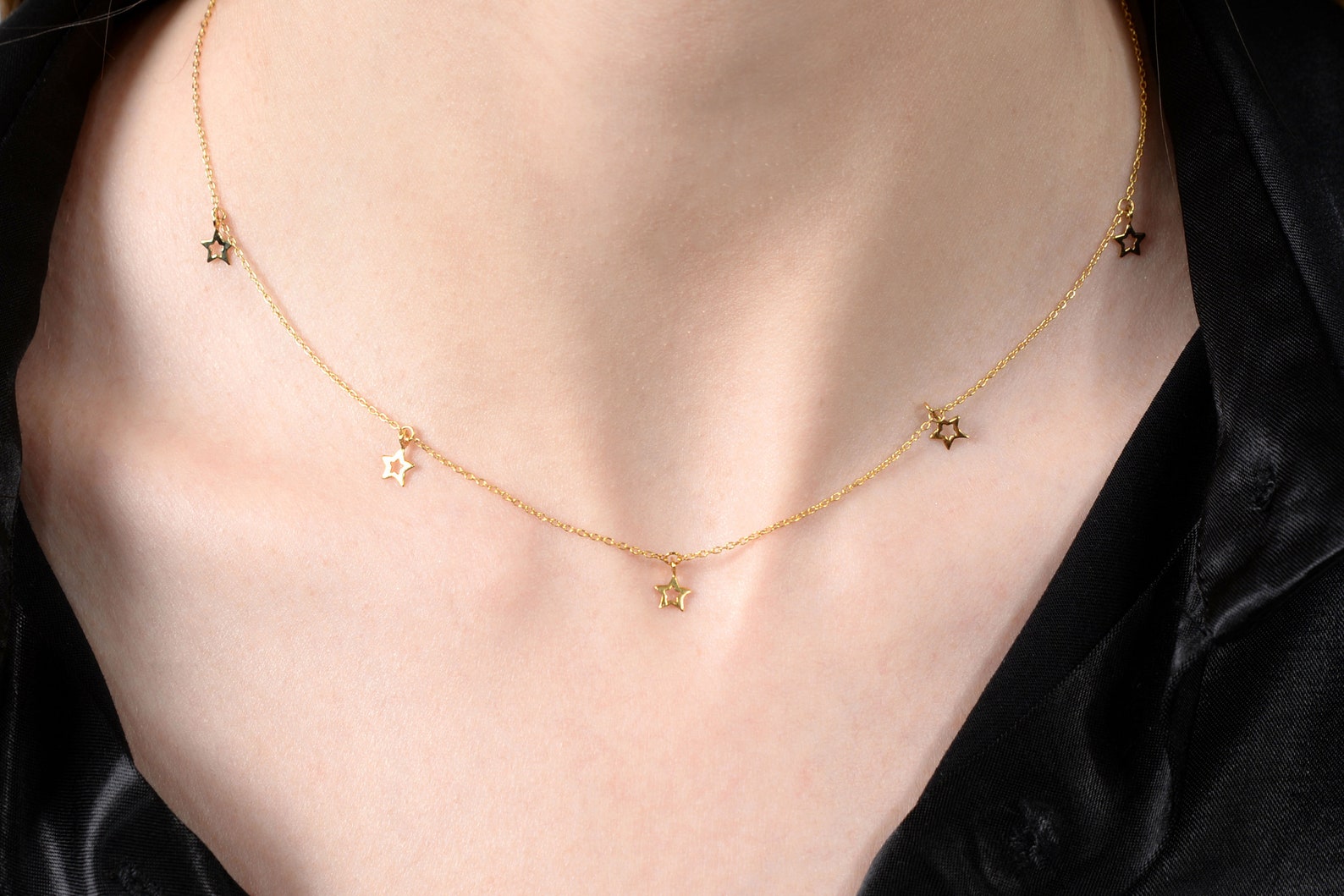 Hanging Star Necklace Dainty Star Necklace Solid Gold Star - Etsy