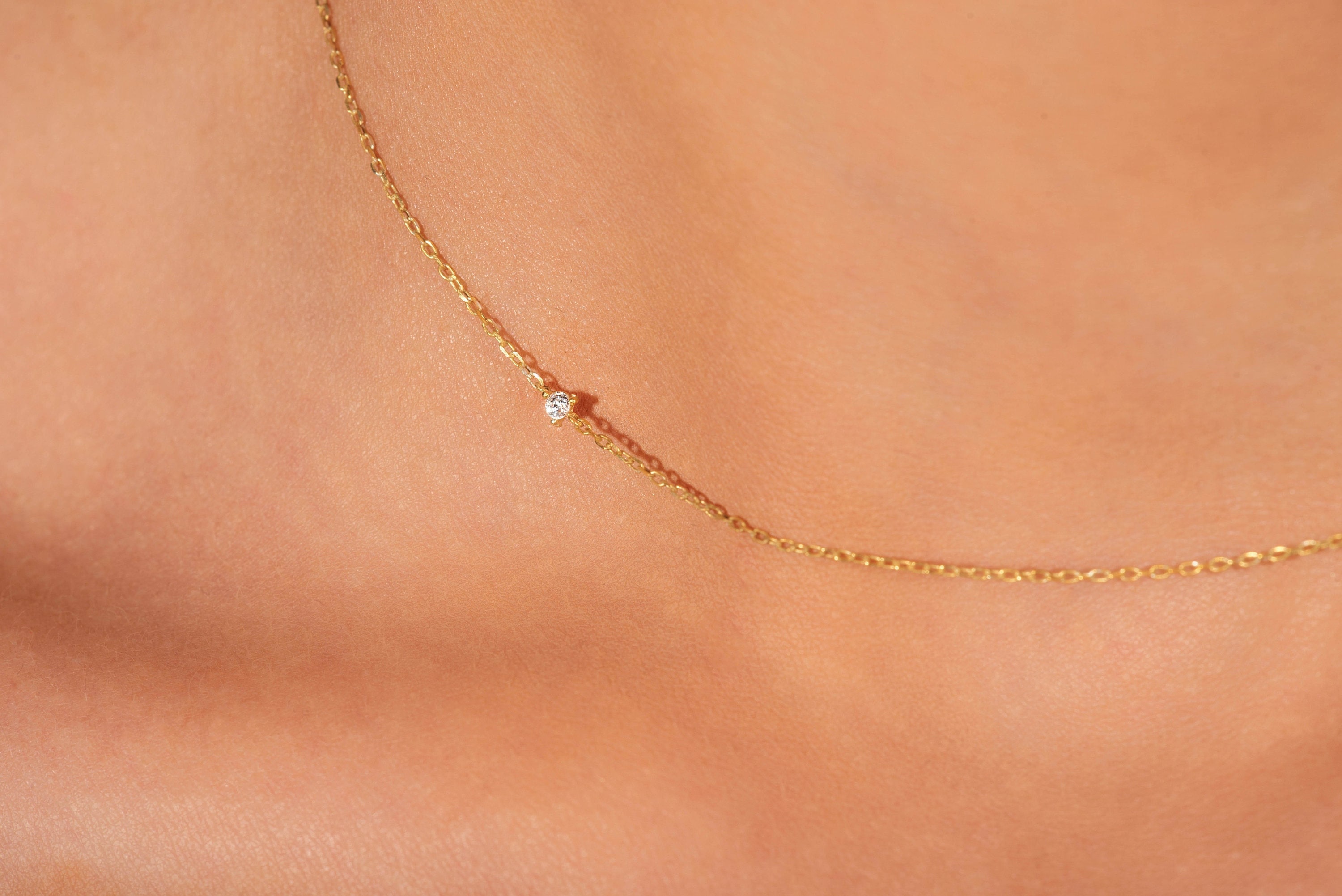 Mini Diamond Necklace/ Tiny Diamond Solitaire Necklace / 14K - Etsy