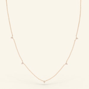 Diamond Station Necklace / Prong Setting Diamond Necklace / Diamond by the Yard Solid Gold Trio ...