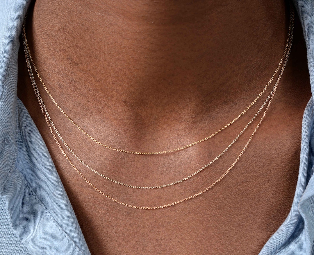 Layered Chain Necklace / Solid Gold Layering Necklace / 3 Layer Chain ...