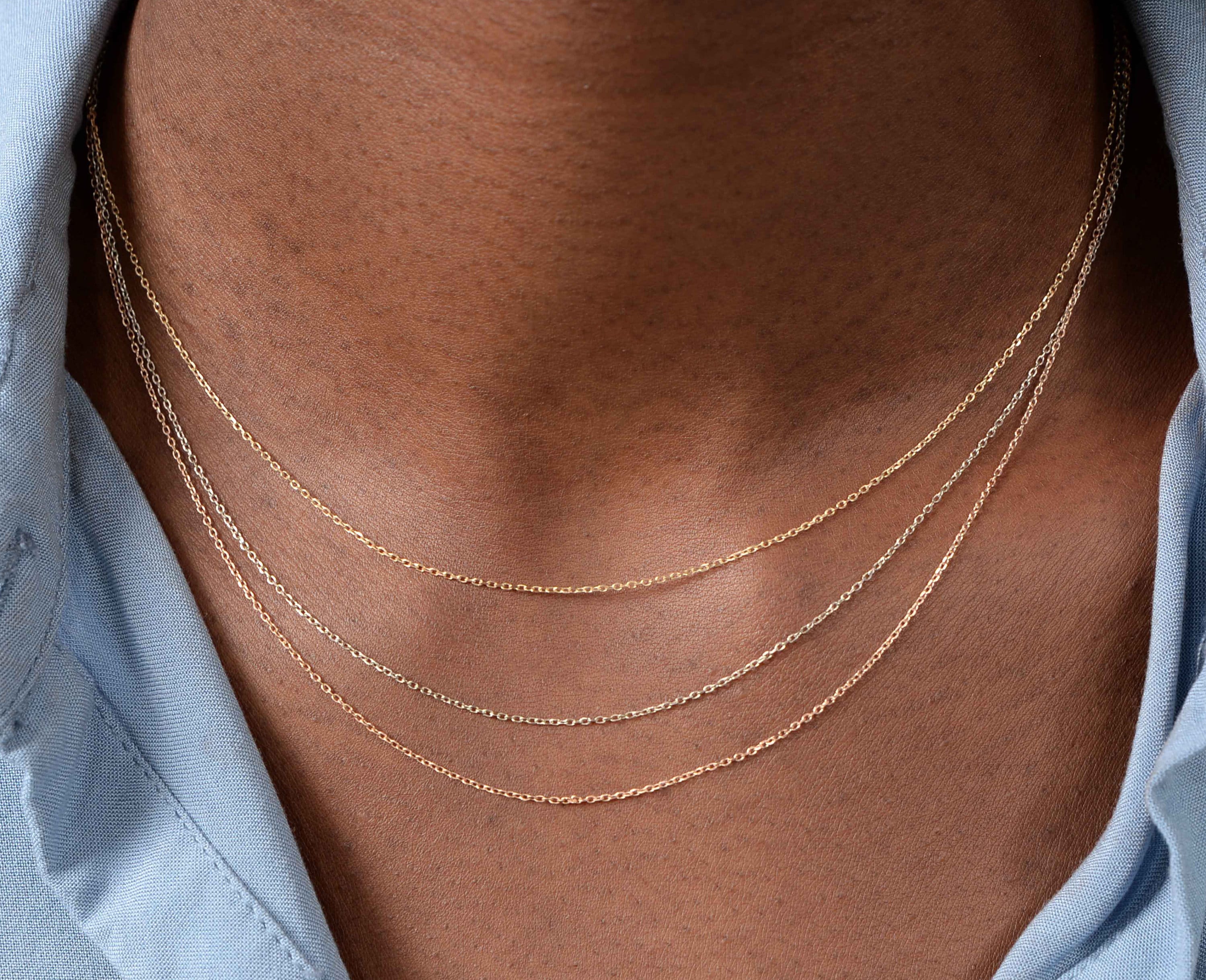 Solid Gold Layered Chain Necklace / 14K Solid Gold Layering - Etsy