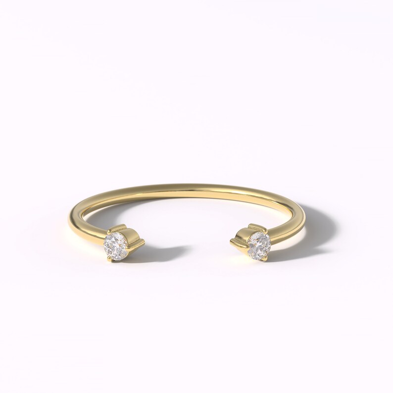 Diamond Cuff Ring Open Diamond Ring Dual Diamond Band 14k - Etsy