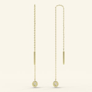 14k Solid Gold Long Threader Earrings - Diamond Threader Earrings ...