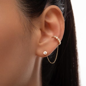 14k Solid Gold Diamond Ear Cuff: Helix Piercing, Cartilage Hoop - Etsy