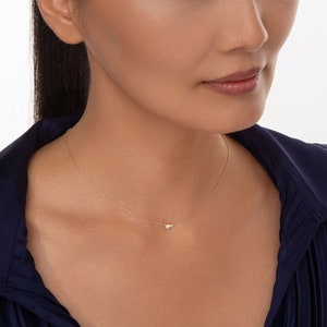 Solitaire Two-diamond Necklace / 14k Solid Gold Real Diamond Necklace ...