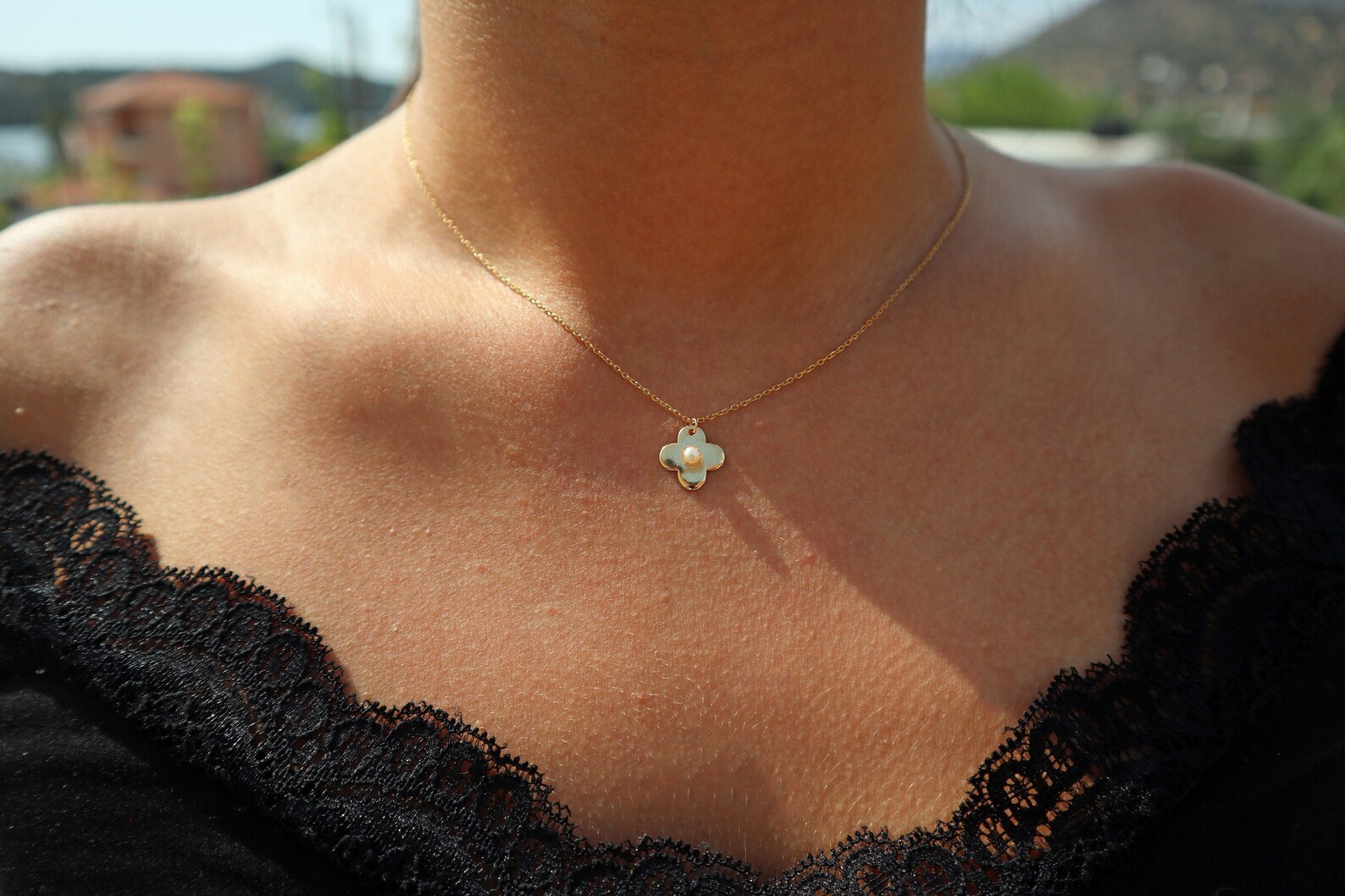 Gold Pearl Necklace Clover Pearl Pendant Gold Clover Charm - Etsy