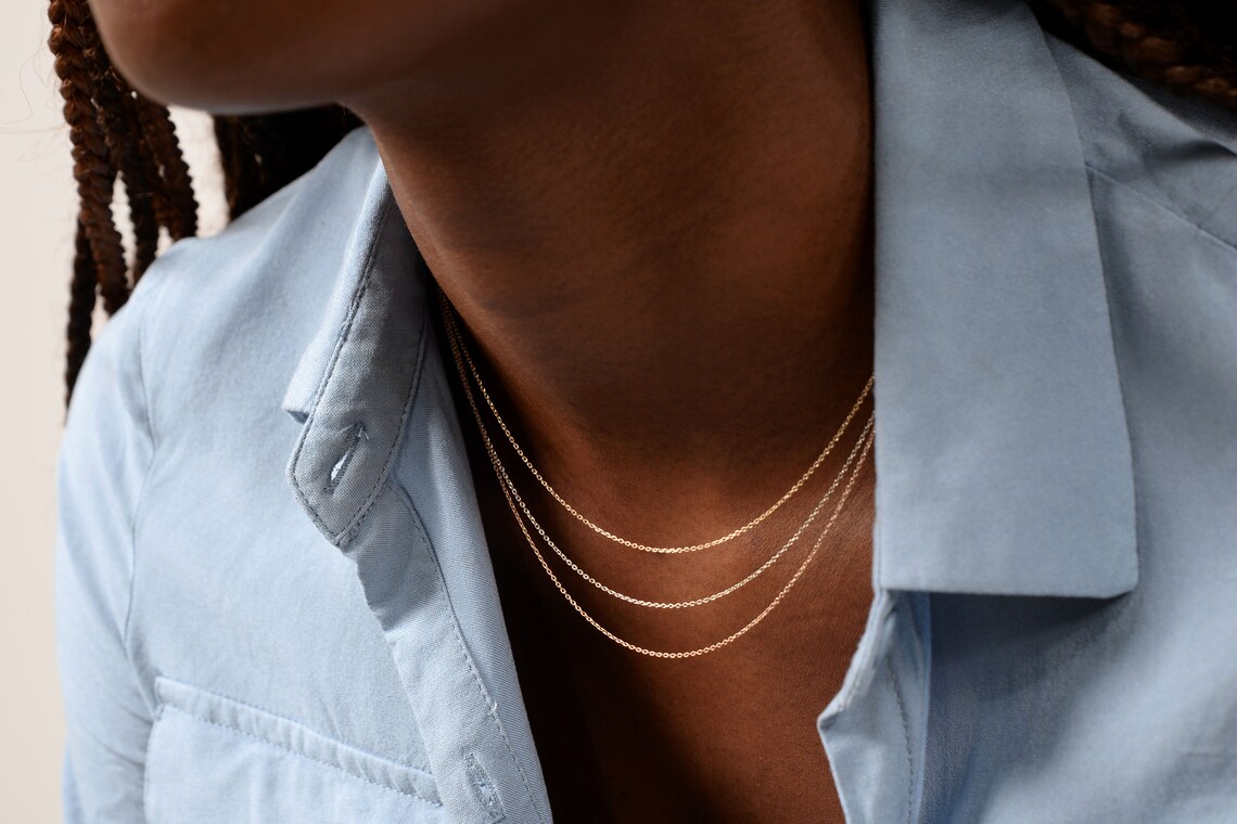 Solid Gold Layered Chain Necklace / 14K Solid Gold Layering | Etsy
