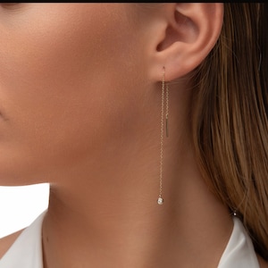 14k Solid Gold Long Threader Earrings - Diamond Threader Earrings ...