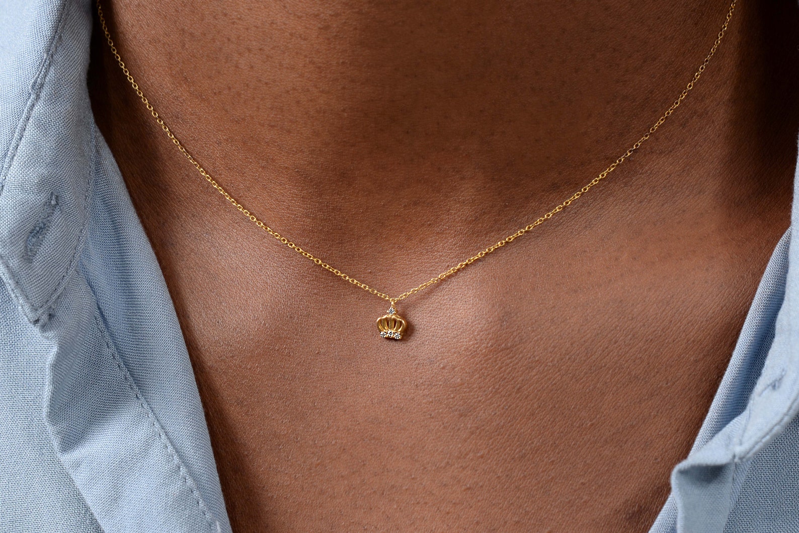 Crown Necklace in Gold Princess Crown Necklace Solid Goild - Etsy