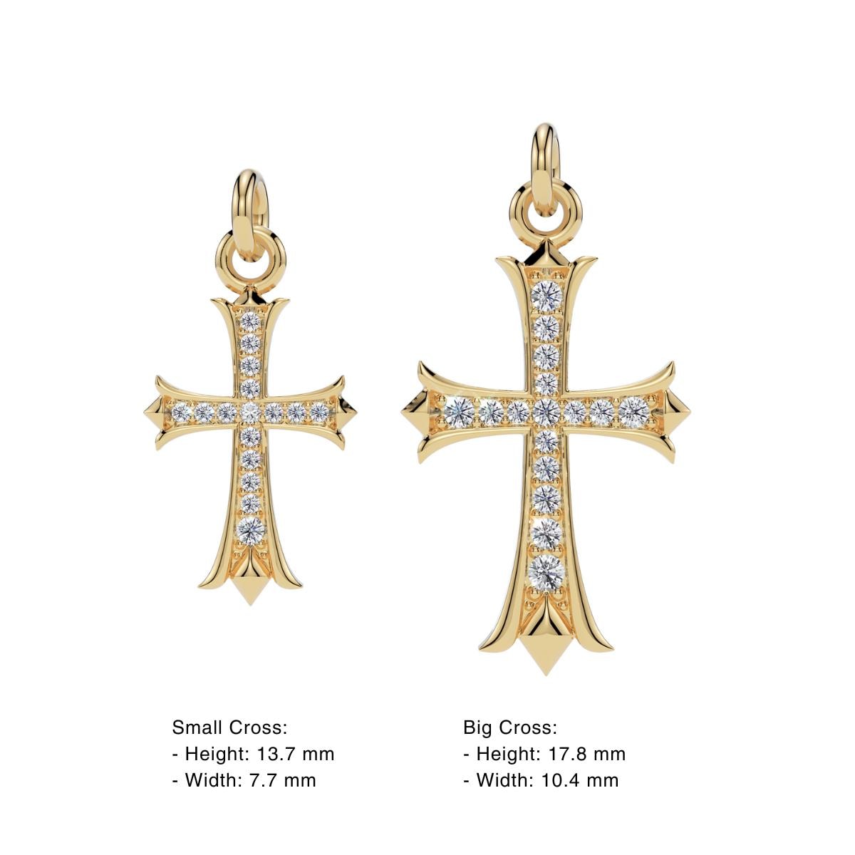 14k Solid Gold Double Cross Necklace: Diamond Religious Pendant 16"-18 ...
