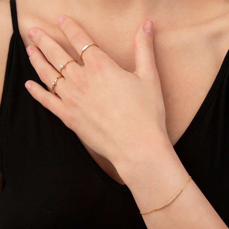 14k Solid Gold Diamond Bar Bracelet: Minimalist Pave Line - Etsy