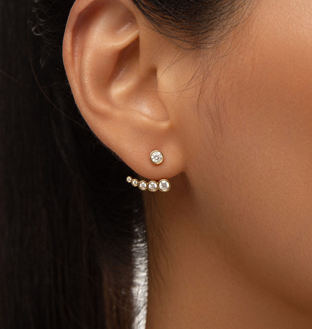 14k Diamond Jacket Earring / Single Half Pair Diamond Stud Earring ...