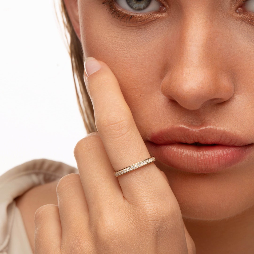 14k Solid Gold Genuine Full Diamond Eternity Band Ring / Wedding Band ...