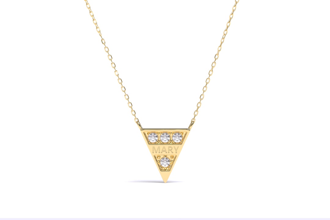 Diamond Triangle Necklace / 14k Gold Personalized Necklace / Minimalist ...