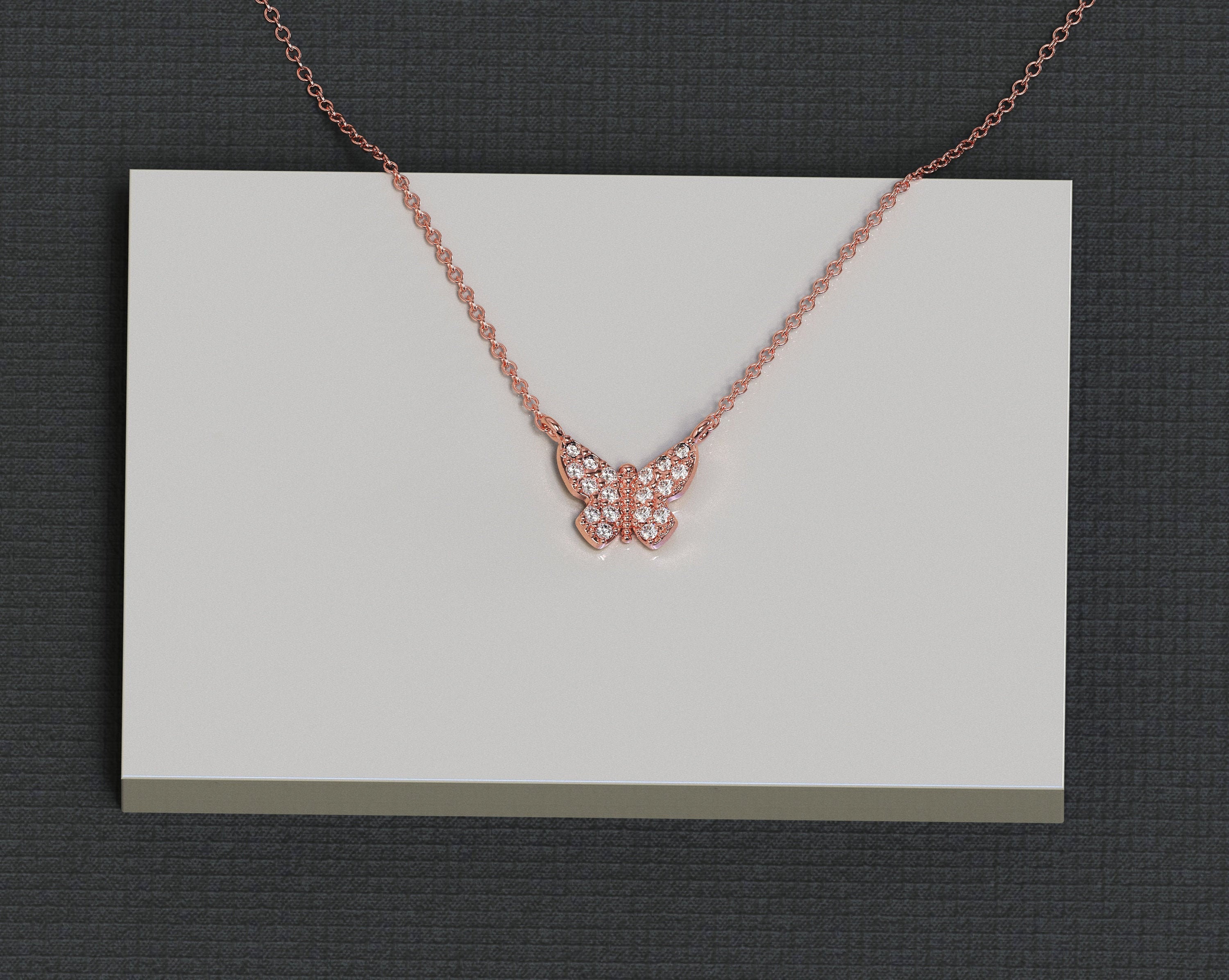 Diamond Butterfly Necklace Solid Gold Diamond Butterfly | Etsy