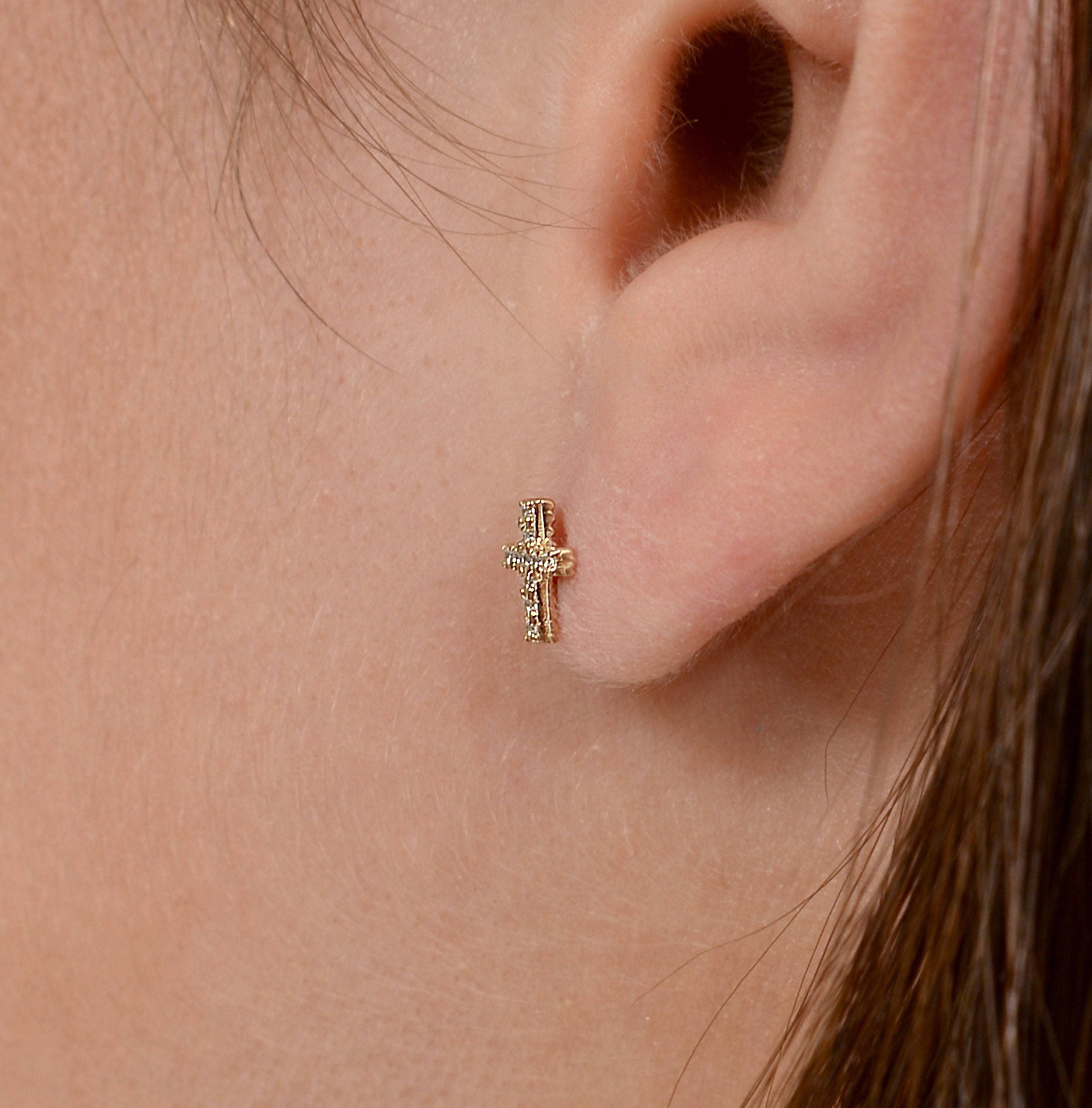 Diamond Cross Stud Earrings 14K Solid Gold Cross Diamond | Etsy